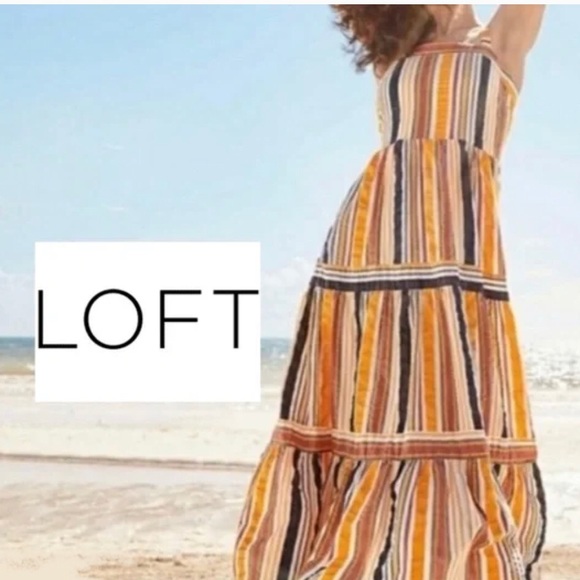 LOFT | Dresses | Loft Ruffled Striped Maxi Dress Warm Tones | Poshmark